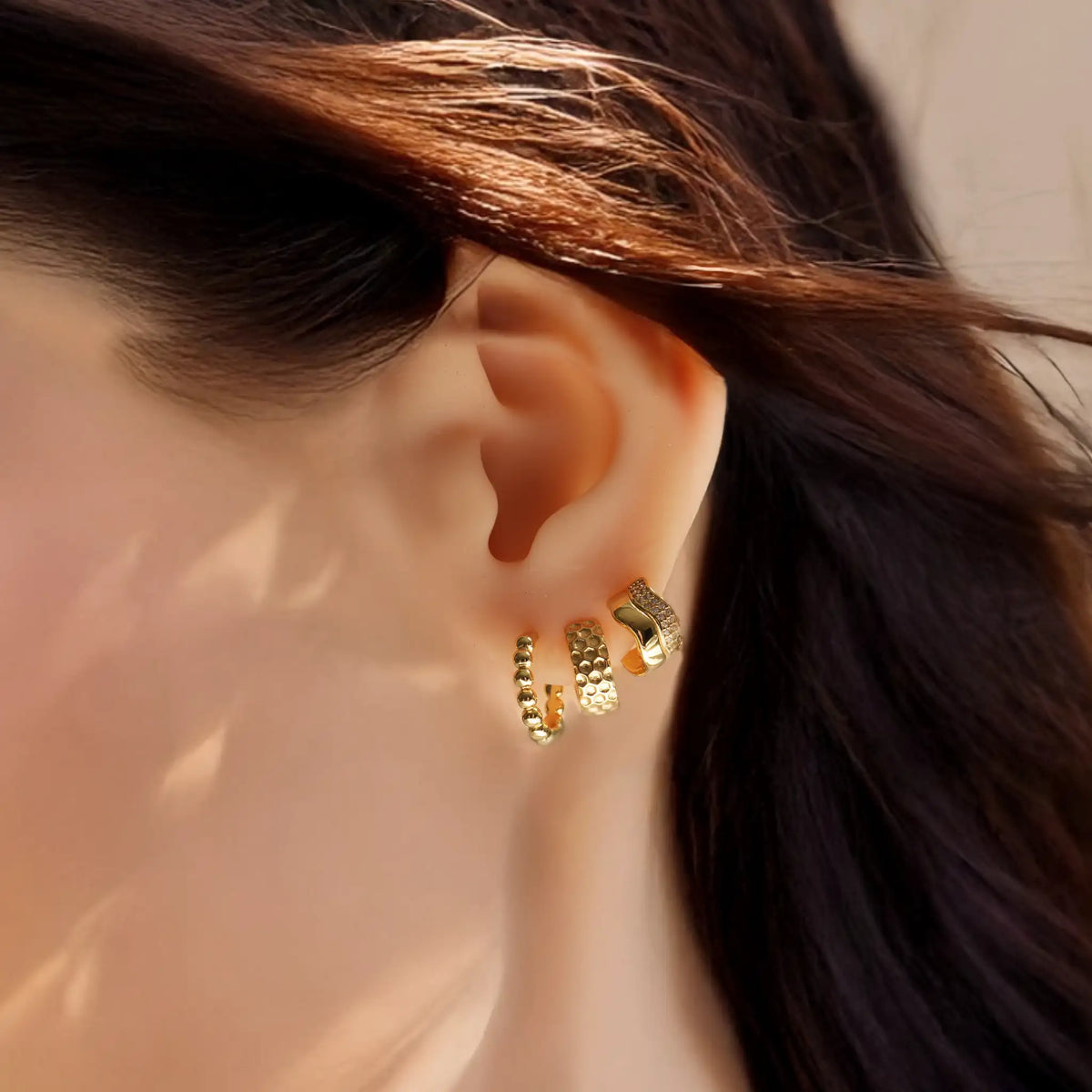 Earring Gift Set · Golden Trio · Gold Huggie Hoop Ear Stack – Treatfully